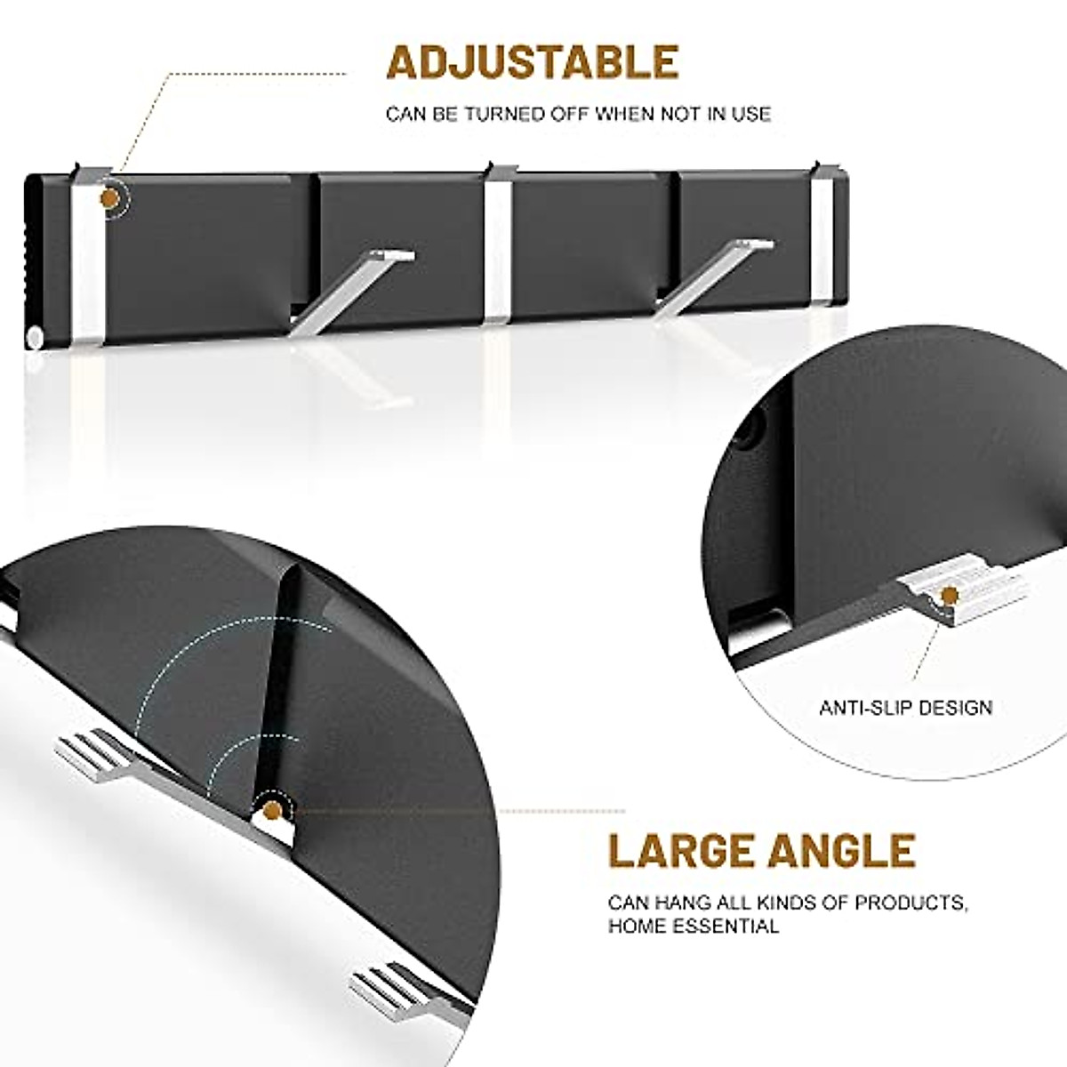 AJIJING Coat Rack Wall Mount, Space-Saving Coat Hooks Wall Mounted with 5 Retractable Hooks, Metal Anti-Slip Durable Coat Hanger for Wall to Hang Hat Towel Purse Bathrobe in Mudroom Bedroom Entryway