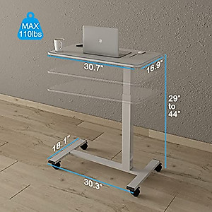 HITACTS Overbed Table Heigh Adjustable Pneumatic Hospital Bed Table with Lockable Wheels Rolling Bedside Table Standing Desk Over Bed for Home Office Height 29"-44"