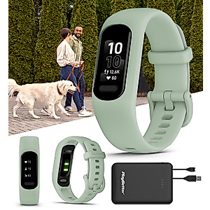 PlayBetter Garmin vivosmart 5 (Mint, S/M) Fitness Tracker Bundle - Easy to Use Wrist Watch with Heart Rate Monitor, Sleep Tracker, & Phone GPS - includes 5000mAh Portable Charger