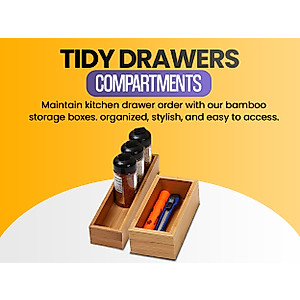 YBM HOME Bamboo Drawer Organizer Storage Box for Kitchen Drawer, Junk Drawer, Office, Bedroom, Children Room, Craft, Sewing, and Bathroom, 2 Pack 10x14x2 inch