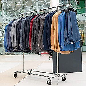 Tatkraft Drogo Heavy Duty Clothes Rack on Wheels, 220lb Load, Adjustable Garment Rack Length 4-6ft, Height 4,7-5,5ft, Easy to Assemble, Chromed Steel