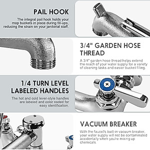 Mop Sink Faucet Service Sink Faucet with Vacuum Breaker, Pail Hook & Garden Hose Thread, 8" Adjustable Center