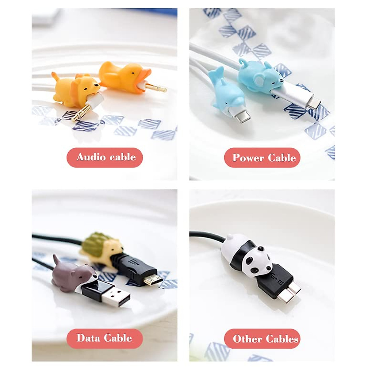 Borang Cable Protector Animal Bites 12 Pcs for iPhone, Samsung, Android Charger and Ipad USB Cord, Phone Accessory Protect Charger, Cute Animals Shark Tiger Rabbit Etc, Charging Savers Procedures