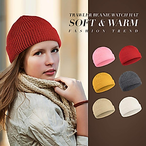 SATINIOR Trawler Beanie Watch Hat Roll-up Edge Skullcap Fisherman Beanie for Women Men (Dark Gray)