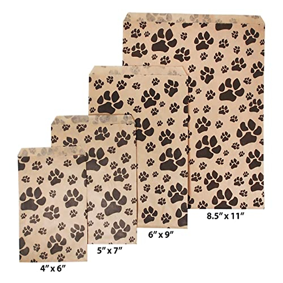 CuteBox Pawprint Kraft Flat Paper Gift Bags 300pcs (5" x 7") for Crafts, Party Favors, Retail, Merchandise, Tradeshows, Handmade Goods, Arts and Crafts, Outdoor Events, Holidays, Weddings