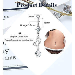 Drperfect 14G Belly Button Rings Dangle for Women Surgical Steel Navel Rings Body Piercing Jewelry