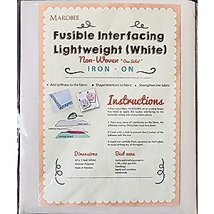 MAROBEE White Fusible Interfacing Lightweight Non-Woven for Sewing and Quilting Projects, Ultra Adhesive Bond Iron-On One Sided - Apparels and Face Masks, DIY Crafts (40 Inch x 3 Yard)