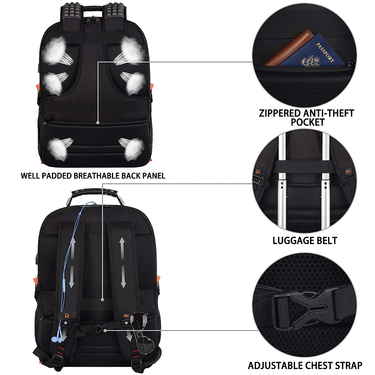 Travel Laptop Backpack,Extra Large 18.4 inch Gaming Laptop Backpacks with USB Charging Port,Big Capacity TSA Friendly RFID Anti Theft Pocket Durable College School unisex Heavy Duty Computer Bookbag