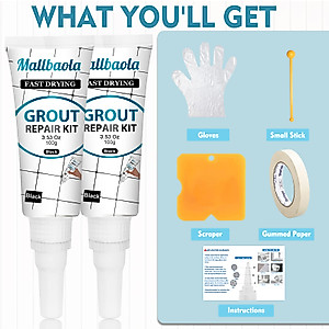 Grout Paint, 2 Pack Black Grout Filler Tube, Grout Cleaner Sealer for Bathroom Shower Kitchen Floor Tile, Fast Drying Tile Grout Repair Kit, Restore and Renew Tile Line, Gaps, Replace Grout Pen(Black)