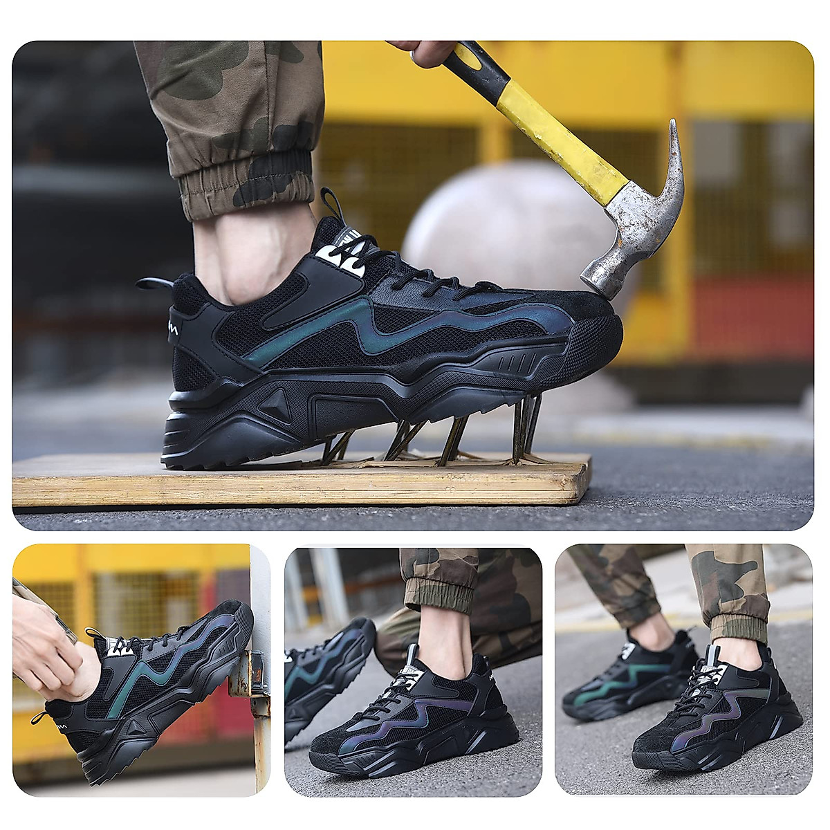 Ruivina Steel Toe Shoes for Women Men Wide fit Work Safety Shoe Lightweight Slip Resistant Comfortable Composite Indestructible Sneakers Black 36