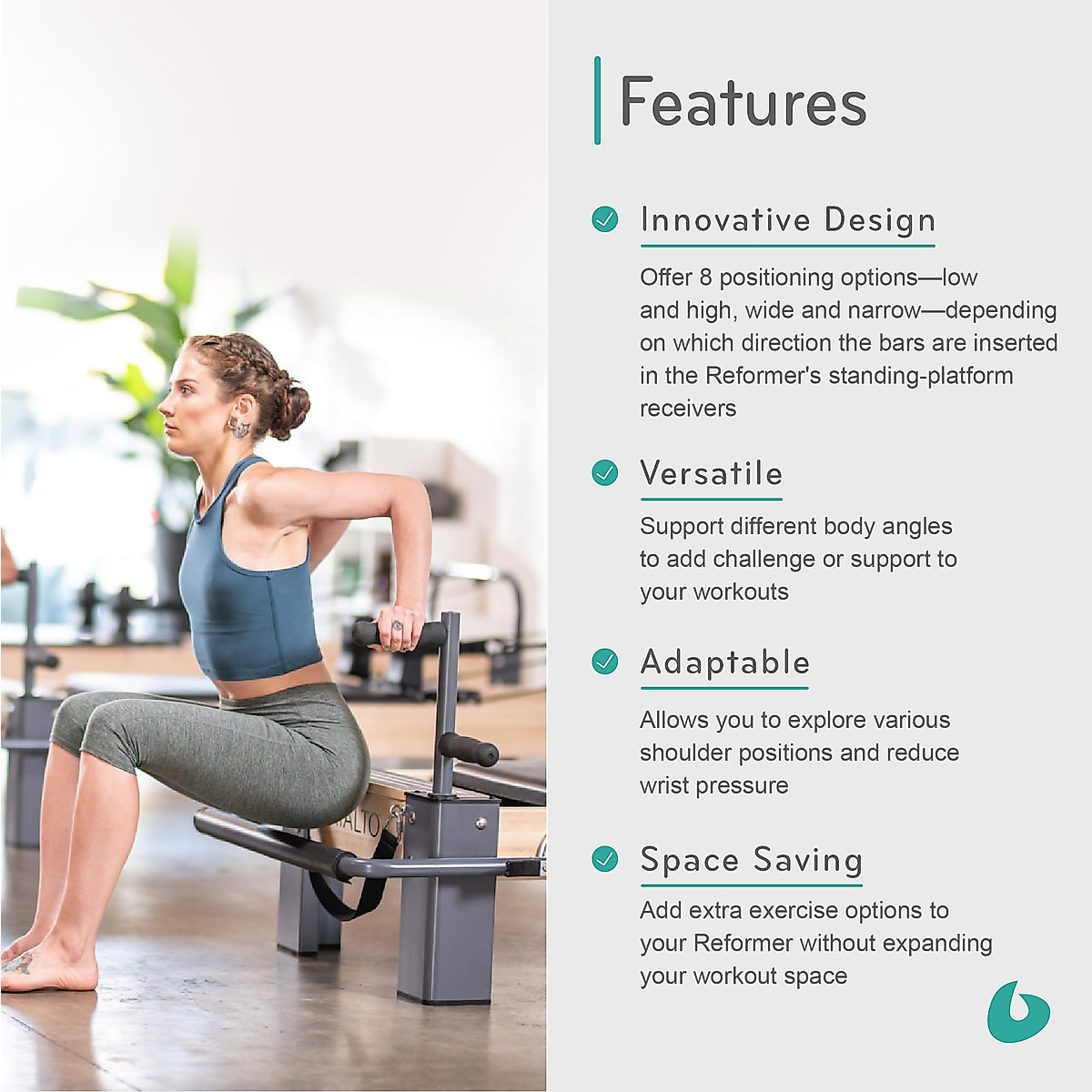 Balanced Body Rialto Plank Bars for Use with Rialto Pilates Reformer, Plank Stand, Pilates Workout Equipment for Home Gym or Studio Exercise Equipment