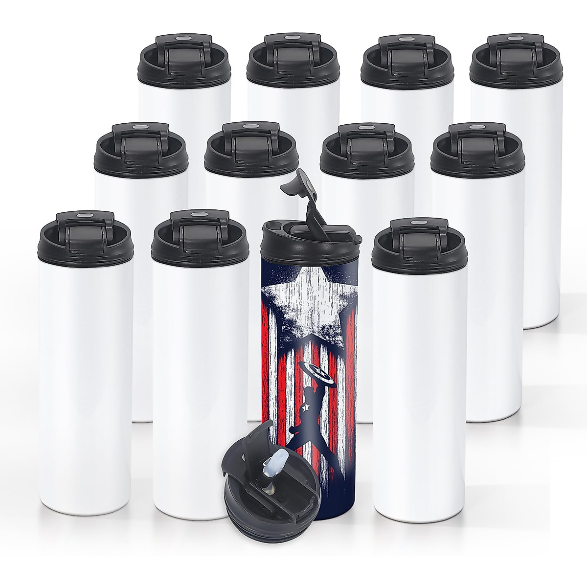 AGH 20 oz Sublimation Water Bottles with 2-in-1 Lids Skinny Straight Sublimation Tumblers Blanks Double Wall Vacuum Insulated, 12 Pack