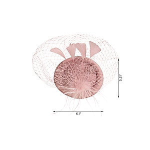 SWEETV Fascinators Pillbox Hats for Women, Tea Party Hat and Short Lace Gloves Set for Kentucky Derby, Cocktail, Wedding, Fancy Dress Party, Dusty Pink