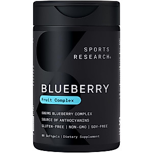 Sports Research Whole Fruit Blueberry Concentrate Made from Organic Blueberries - Non-GMO & Gluten Free (60 Liquid Softgels)
