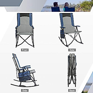 PORTAL Folding Camping Rocking Chairs with High Back Hard Armrest Support 300 lbs, Blue, 18" D x 22.5" W x 59" H