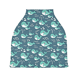Nautical Whale Animal Sea Ocean Nursing Cover Breastfeeding Scarf, Stretchy Infant Carseat Canopy Multi-use Stroller Cover Car Seat Cover for Baby Girl Boy