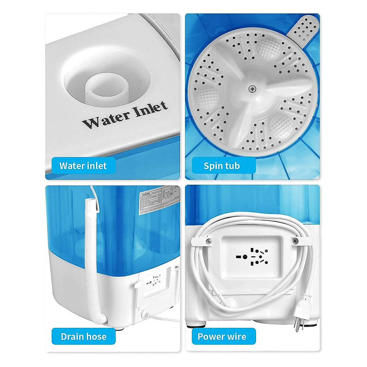 TABU Mini Portable Washing Machine, Small Washer no dryer, 7.7lbs Small Semi-Automatic Compact Washer, Timer Control Single Semi-Clear Tub1