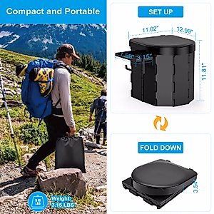 PAHTTO Portable Camping Toilet, Foldable Toilet for Adults with Detachable Phone Shelf and Toilet Paper Holder, Waterproof Porta Potty with Lid for Camping, Hiking, RV Travel, Road Trips, Car