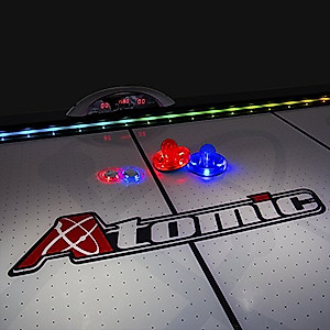 Atomic Top Shelf 7.5’ Air Hockey Table with 120V Motor for Maximum Air Flow, High-Speed PVC Playing Surface for Arcade-Style Play and Multicolor LED Lumen-X Technology to Illuminate Play