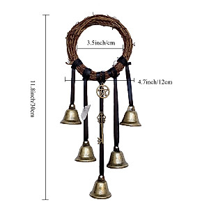Witch Bells for Door Knob Protection, Witch Bell Garland Witchcraft Supplies, Sorceress Herb Bell Wreath, Magic Wicca Charm Wind Chimes Gift for Home Garden Courtyard Decor & Protection(Ribbon)