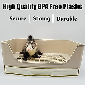 PINVNBY Rabbit Corner Litter Box with Drawer for Cage Small Animal Litter Pan Hanging Pet Feed Bowls Cage Potty Trainer Pet Toilet for Rabbit Bunny Guinea Pigs Chinchilla Ferret