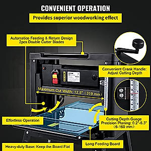Mophorn Thickness Planer 12.5Inch Thickness Planer Woodworking 2000W Double Cutter Benchtop Thickness Planer 15 AMP With Stand Heavy Duty Dust Exhaust for Woodworking