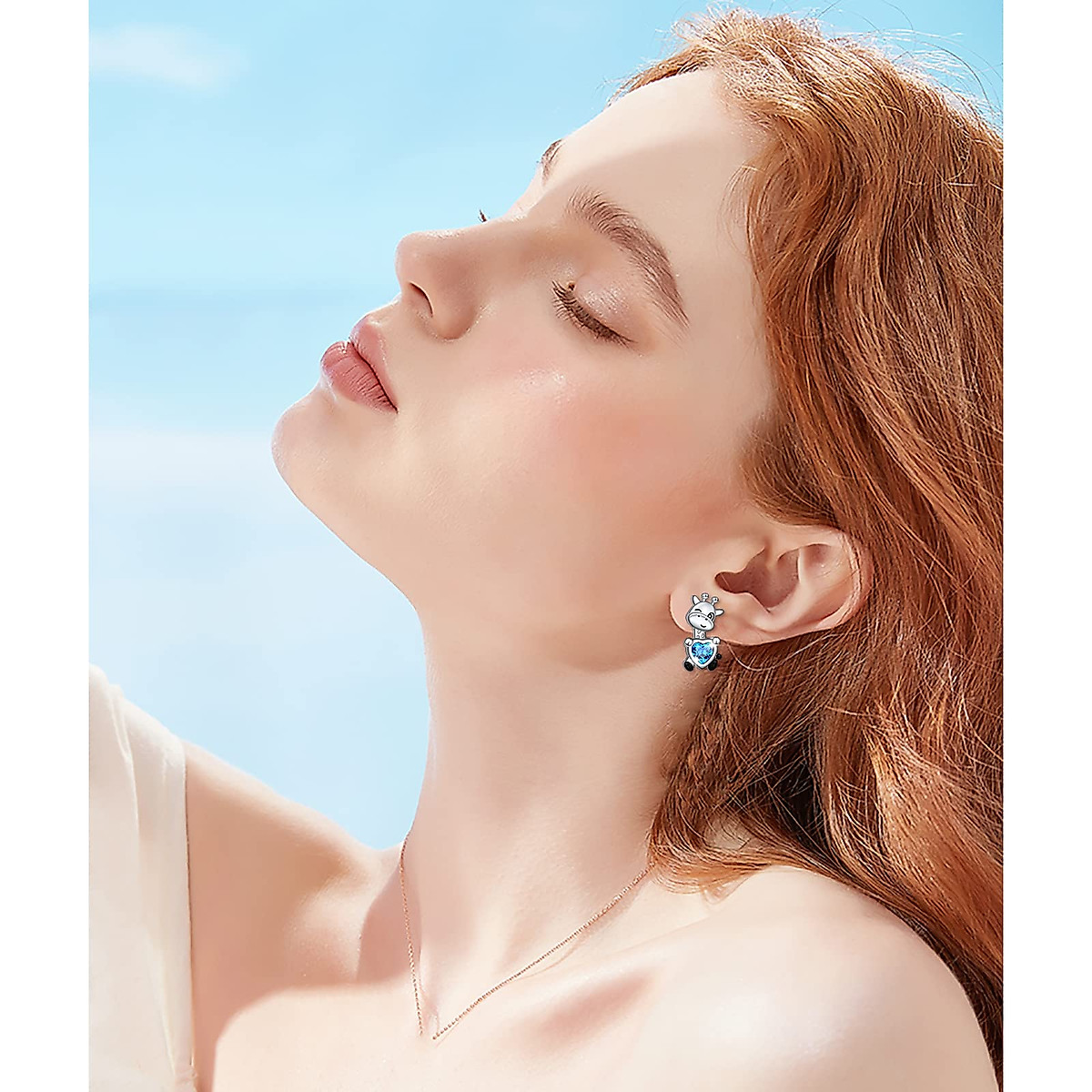 925 Sterling Silver Cute Zoo Animal Giraffe Hold Blue Heart CZ Stud Earrings Birthday Giraffe Jewelry for Women Daughter Teens Birthday Jewelry