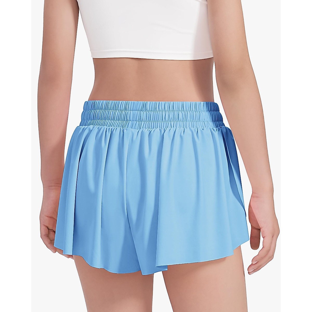 HASMES Girls Butterfly Shorts Teen Flowy Athletic Shorts for Running Dance Cheer 5-14Y Light Blue