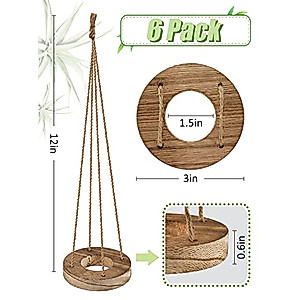 6 Pcs Hanging Wooden Air Plant Holder - 3" Round Wooden Air Plant Hanger with Jute Ropes, Rustic Air Plant Stand Tillandsia Succulent Display Container for Home Office Decor (Plants Not Included)