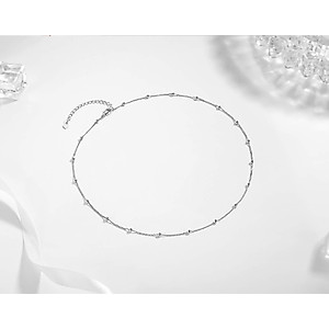 EPIRORA Choker Necklace for Women 925 Sterling Silver White Gold Plated Dainty Satellite Bead Chain Pendant Minimalist Jewelry, 16''+2"