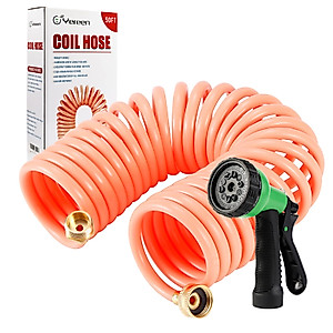 Yereen Coil Garden Hose 25FT, EVA Recoil Garden Hose, Transparent Self ...