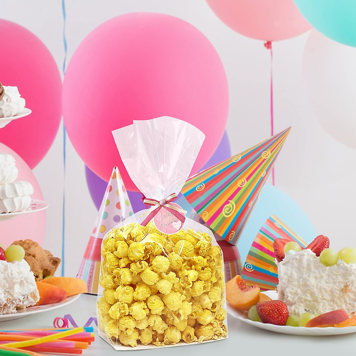 Yotelab Flat Bottom Cellophane Bags, 5x3x12 Inches Gusseted Cellophane Bags With Paper Insert,100 Pieces