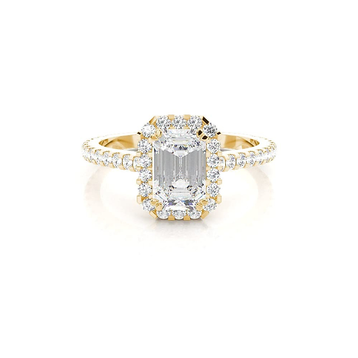 Emerald Halo Cut Moissanite 1ct Engagement Rings for Women 10K Yellow Gold Prong Set Promise Ring for her Proposal Wedding Anniversary