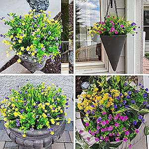 KLEMOO 12 Bundles Outdoor Artificial Fake Flowers UV Resistant No Fade Boxwood Faux Plastic Shrubs Plants for Garden Patio Porch Window Box Home Wedding Farmhouse Hanging Décor