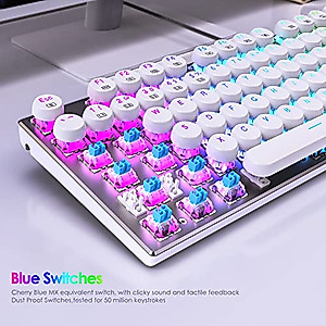 HUO JI E-Yooso Z-88 Typewriter Style Mechanical Gaming Keyboard USB Wired, Programmable RGB Backlit, Blue Switches - Clicky, Software Supported, Retro 104 Keys for Mac, PC, White
