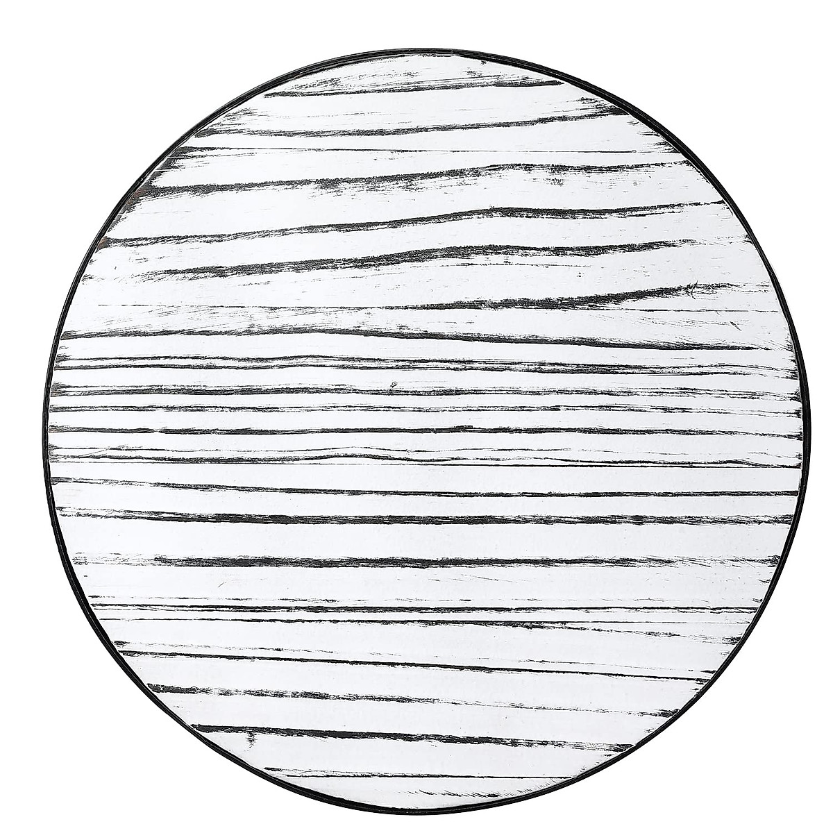 MyGift 12 Inch Vintage White Solid Wood Lazy Susan Turntable Tray with Black Metal Rim, 360 Degree Rotating Round Serving Display Tray for Food, Spices & Condiments