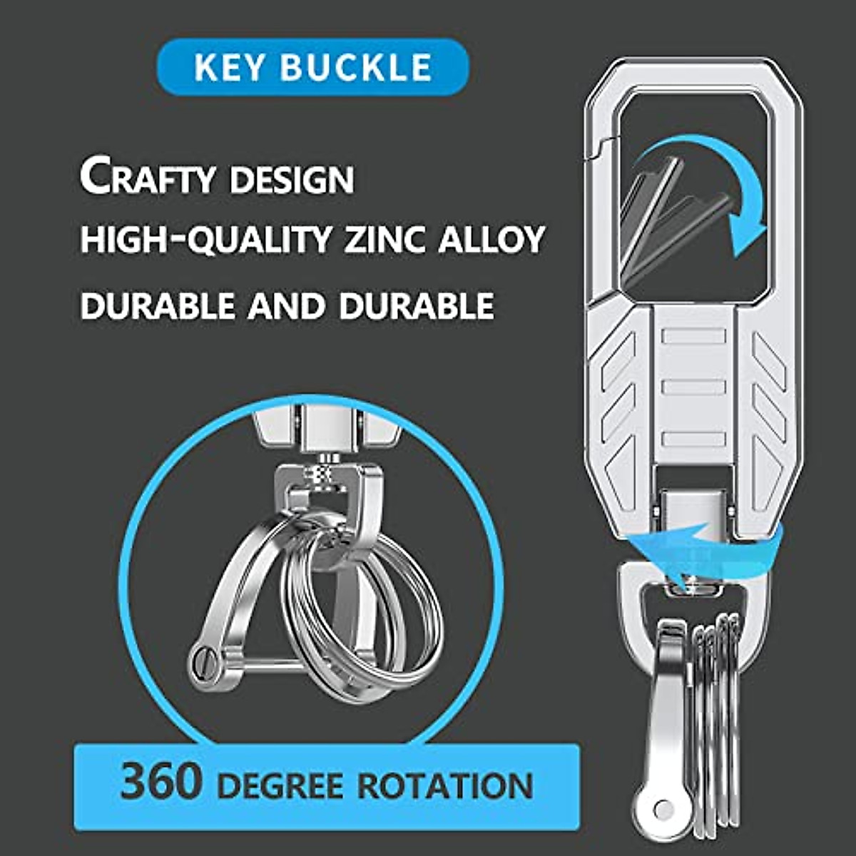 Mtverver Metal Keychain Car Fob Key Chain Holder Clip with Detachable Valet Key Ring & Anti-Lost D-Ring for Men and Women (Black-02)