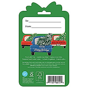 R & M International 8012 Truck with Christmas Tree Shaped Tinplated Steel Cookie Cutter, 3.25", Gift Tag Carded