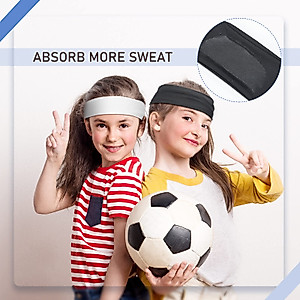 4 Pieces Kids Sports Headbands Athletic Sweatbands Headband Wicking Elastic Hairband for Girls and Boys Toddler Children (Black, White, Dark Green, Light Grey)