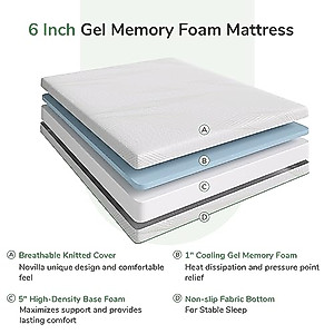 Novilla Queen Mattress, Memory Foam Mattress Queen Size 6 Inch, Cooling Queen Size Mattress in a Box for Back Pain Relief, Medium Firm Mattress with Edge Support & Motion Isolation, Ataraxia