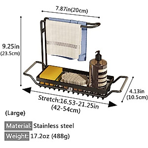 USDGTKN Sponge Holder for Kitchen Sink Caddy, Stainless Steel Telescopic Sink Storage Rack Holder