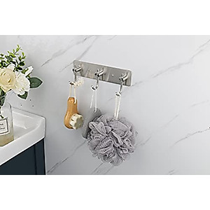 TocTen Coat Rack, Thicken Stainless Steel Coat Hook Rack, Wall Hook Available in Wall Mounted and Adhesive Install, Towel Hook for Bathroom and Kitchen to Hang Robe, Spoon, Towel, Key (3, Brushed)