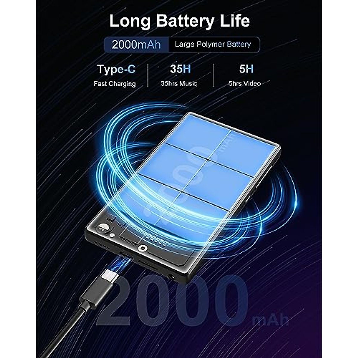 80GB MP3 Player with Bluetooth and WiFi, ZAQE Full Touchscreen Mp4 Mp3 Player with Spotify, Audible, Amazon Music, Android Music Player with Speaker, FM Radio, E-Book, Up to 512 GB