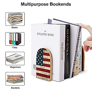 Hon-Lally American Flag USA Bald Eagle Pattern Wood Bookends Decorative Bookend Non-Skid Office Book Stand for Books Office Files Magazine