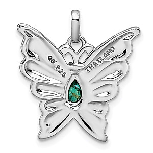 Sterling Silver Rhodium/Oxidized Reconstituted Turquoise Butterfly Pendant QQP5013
