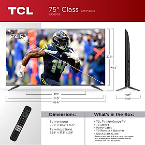 TCL 75-Inch Q7 QLED 4K Smart TV with Google TV (75Q750G, 2023 Model) Dolby Vision, Dolby Atmos, HDR Ultra, 120Hz, Game Accelerator up to 240Hz, Voice Remote, Works with Alexa, Streaming UHD Television
