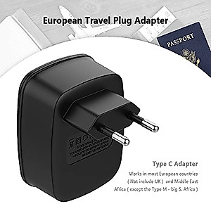 European Travel Plug Adapter 2 Pack, TESSAN International Power Outlet Adaptor with 2 USB, Type C Charger from USA to Most of Europe EU Spain Iceland Germany France Italy Israel, Black