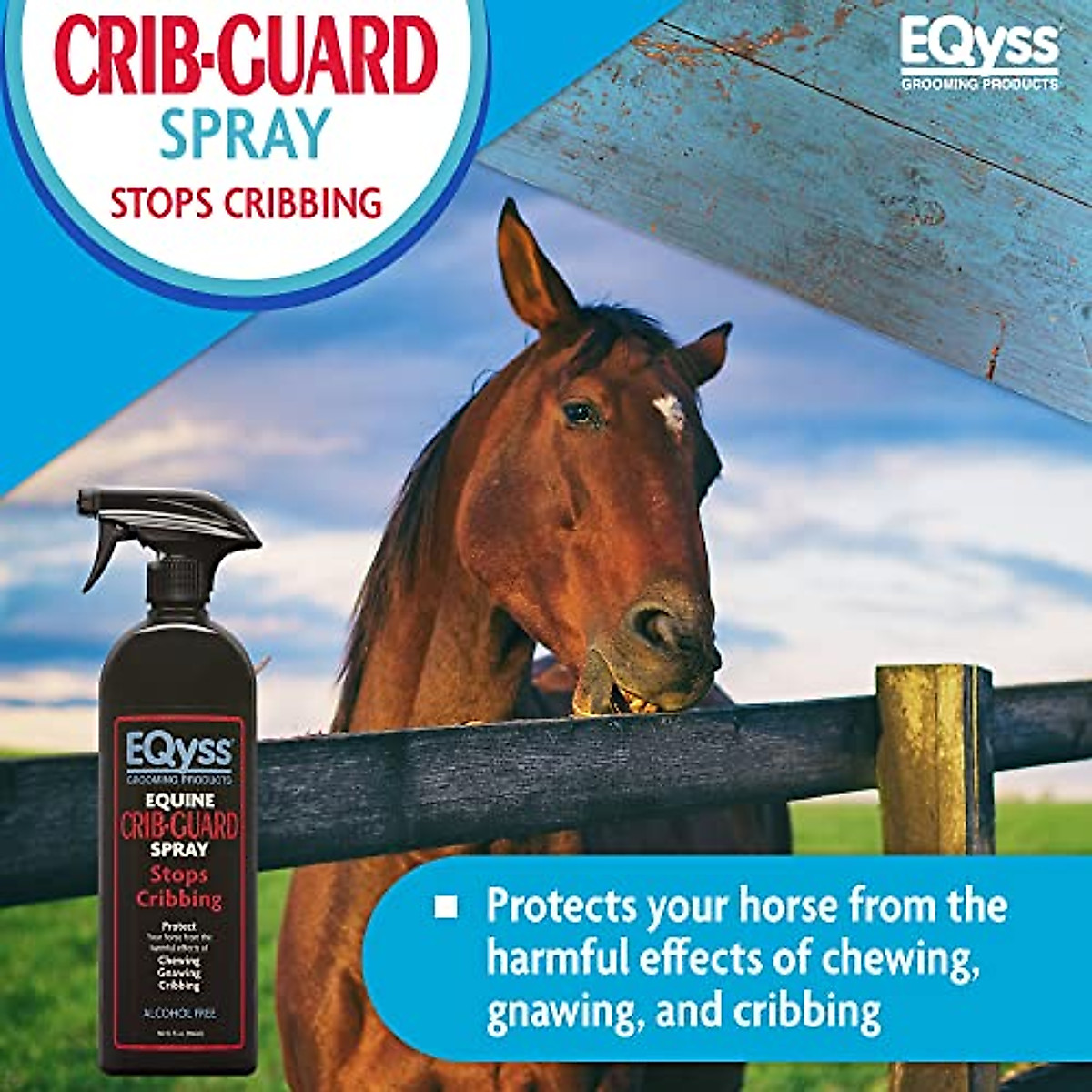 EQyss Crib Guard Equine Spray 32oz - Guaranteed to Stop Your Horse from Chewing and Cribbing