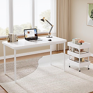 Tribesigns 47-Inch Computer Writing Desk, Simple White Home Office Desks with 3-Tier Wood Storage Cart, Modern Study Table Work Desk Workstation for Bedroom, Small Spaces