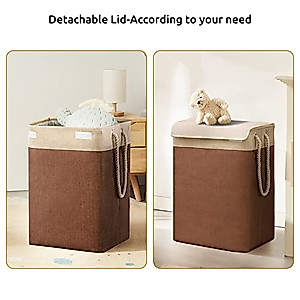 YOUDENOVA Collapsible Laundry Basket with Lid, 80L Clothes-Hamper for Bedroom with Handles, Freestanding Hamper with Lid, Foldable Laundry Hamper for Baby, Towels Blankets Toys Organizer. Brown